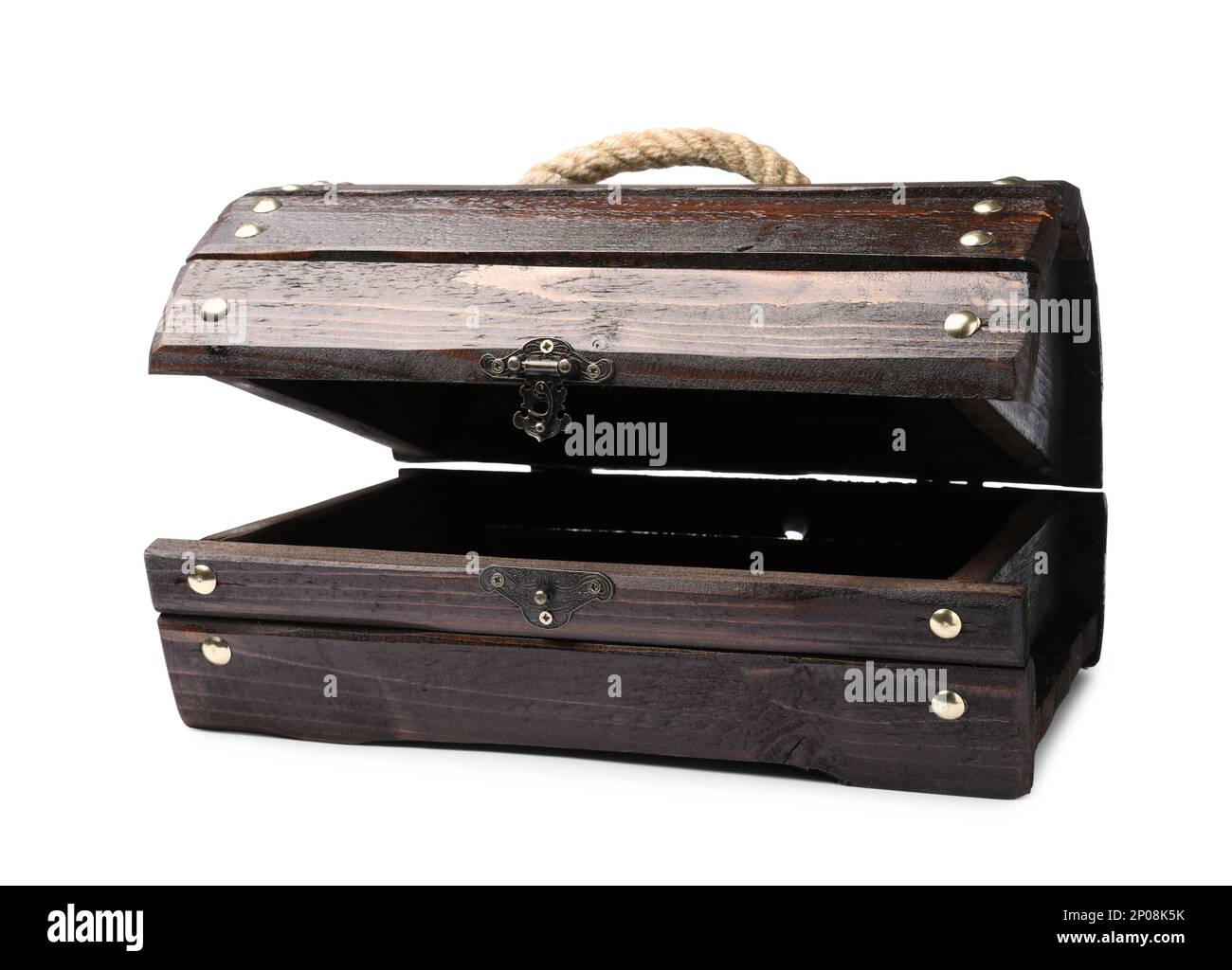 Open empty treasure chest isolated on white Stock Photo - Alamy