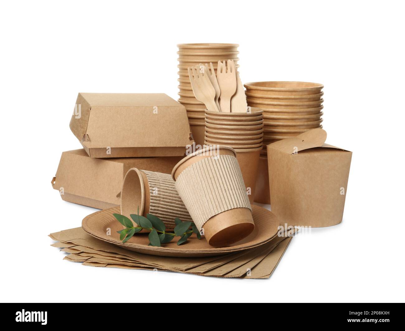Different eco friendly products on white background Stock Photo - Alamy