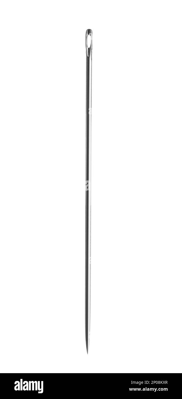 One metal sewing needle on white background Stock Photo - Alamy