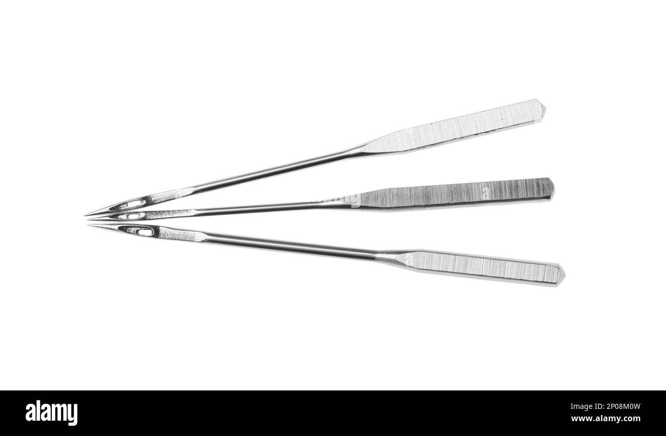 Set of sewing machine needles isolated on white, top view Stock Photo ...