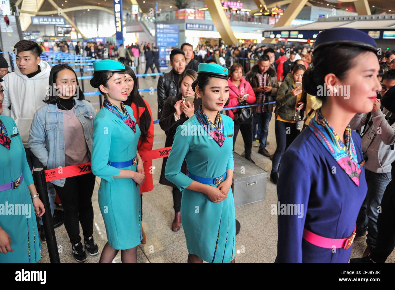 The Flight attendants of Kunming airlines show their New uniforms at ...