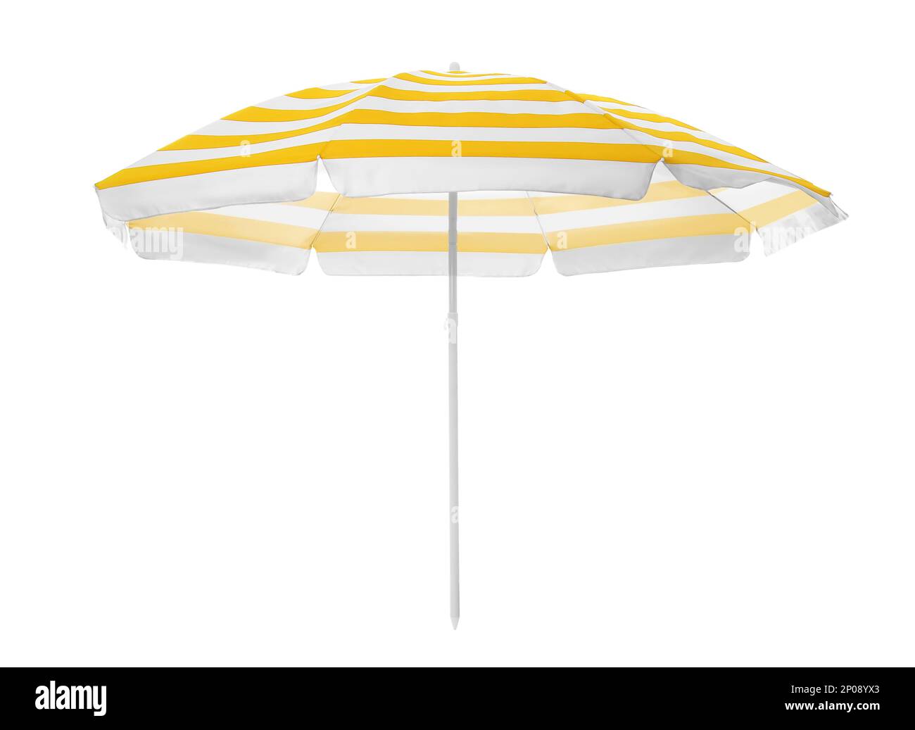 Open striped beach umbrella isolated on white Stock Photo - Alamy