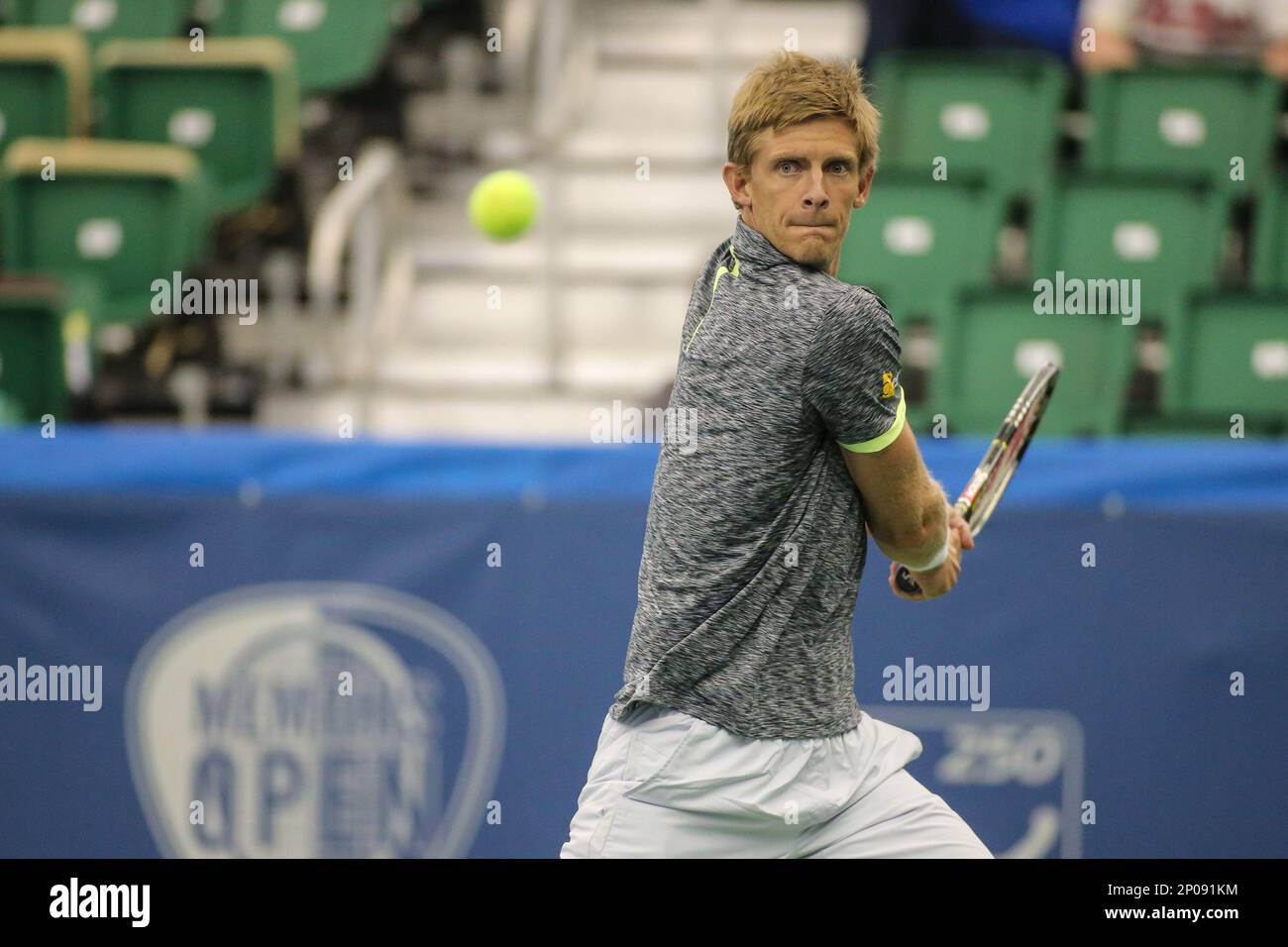 MEMPHIS, TN - FEBRUARY 13: Kevin Anderson, of South Africa, hits a ...