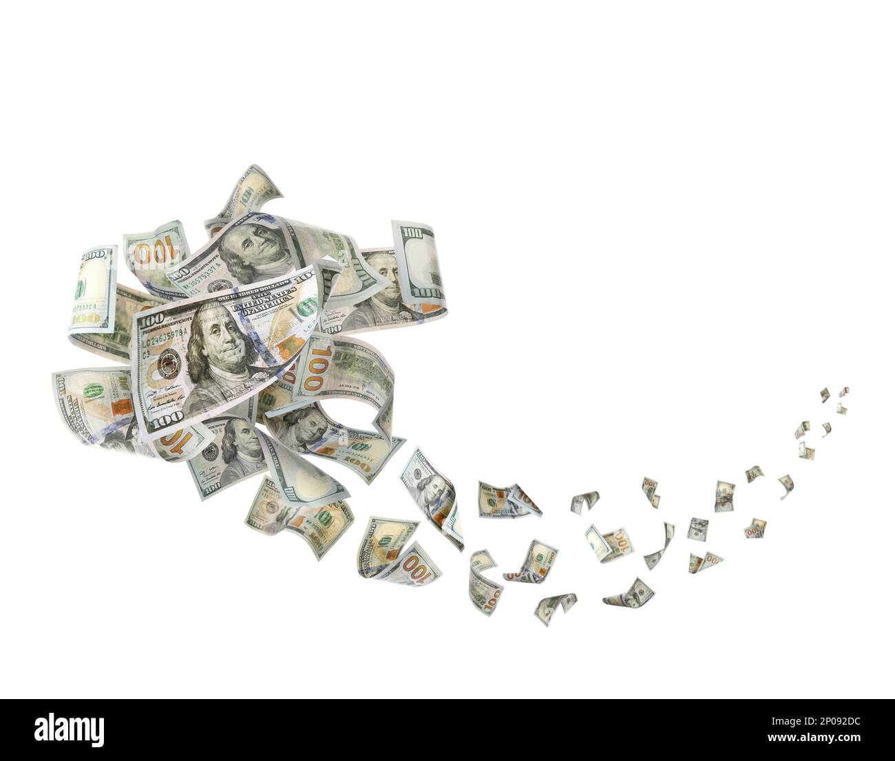 Many American dollars on white background. Flying money Stock Photo - Alamy