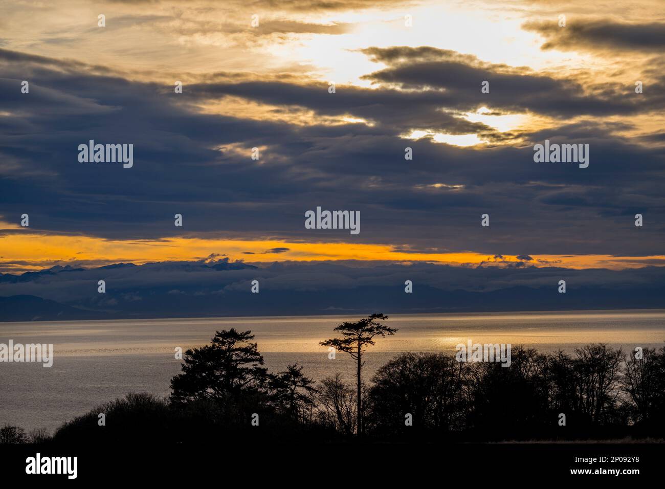 View of Haro Strait with dramatic skies from the American Camp (San ...
