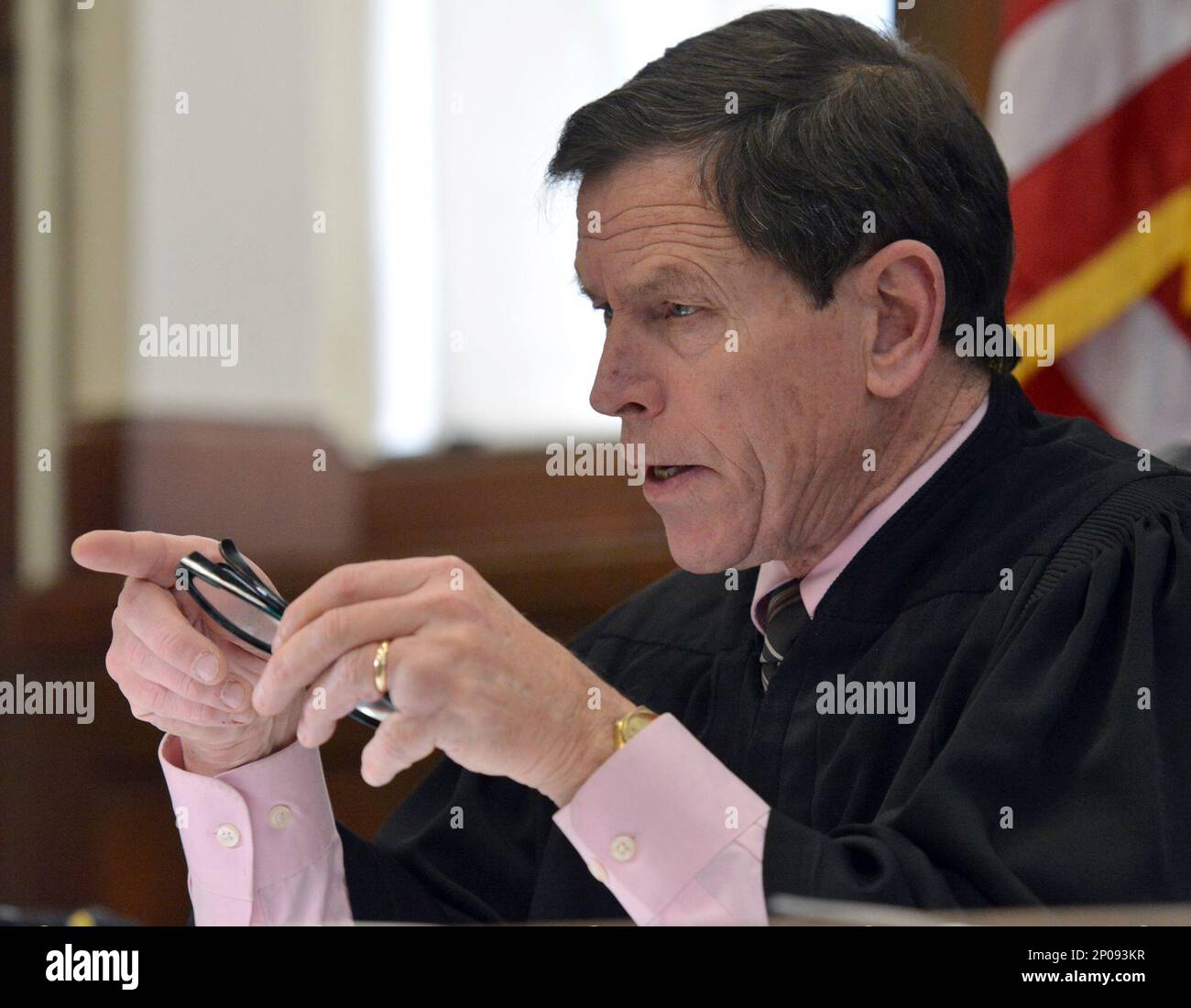 Judge Jeffrey Locke questions an attorney during motion hearings prior ...