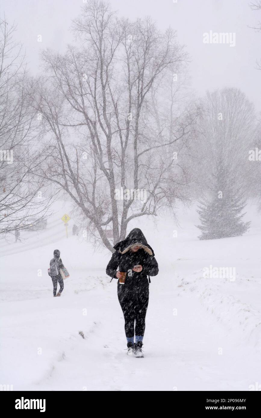 Williams College students trek across the snowy campus in Williamstown ...