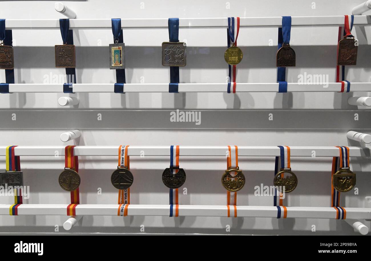 Feb 10, 2017; New York, NY; New York City Marathon medals on display at ...