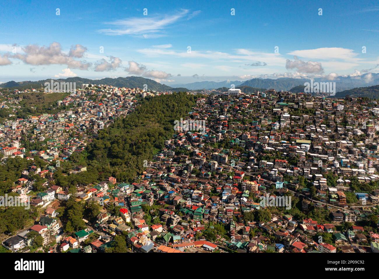 Top view of Baguio City with colorful houses in a mountainous province ...