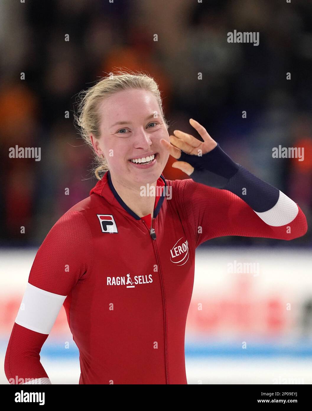 Ragne Wiklund (NOR) in action in 3000m women during ISU World ...