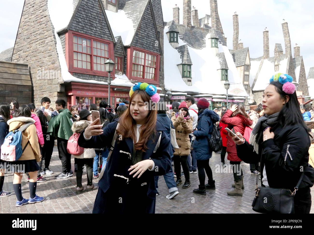 The Universal Studios Japan (USJ) is crowded with many visitors in ...