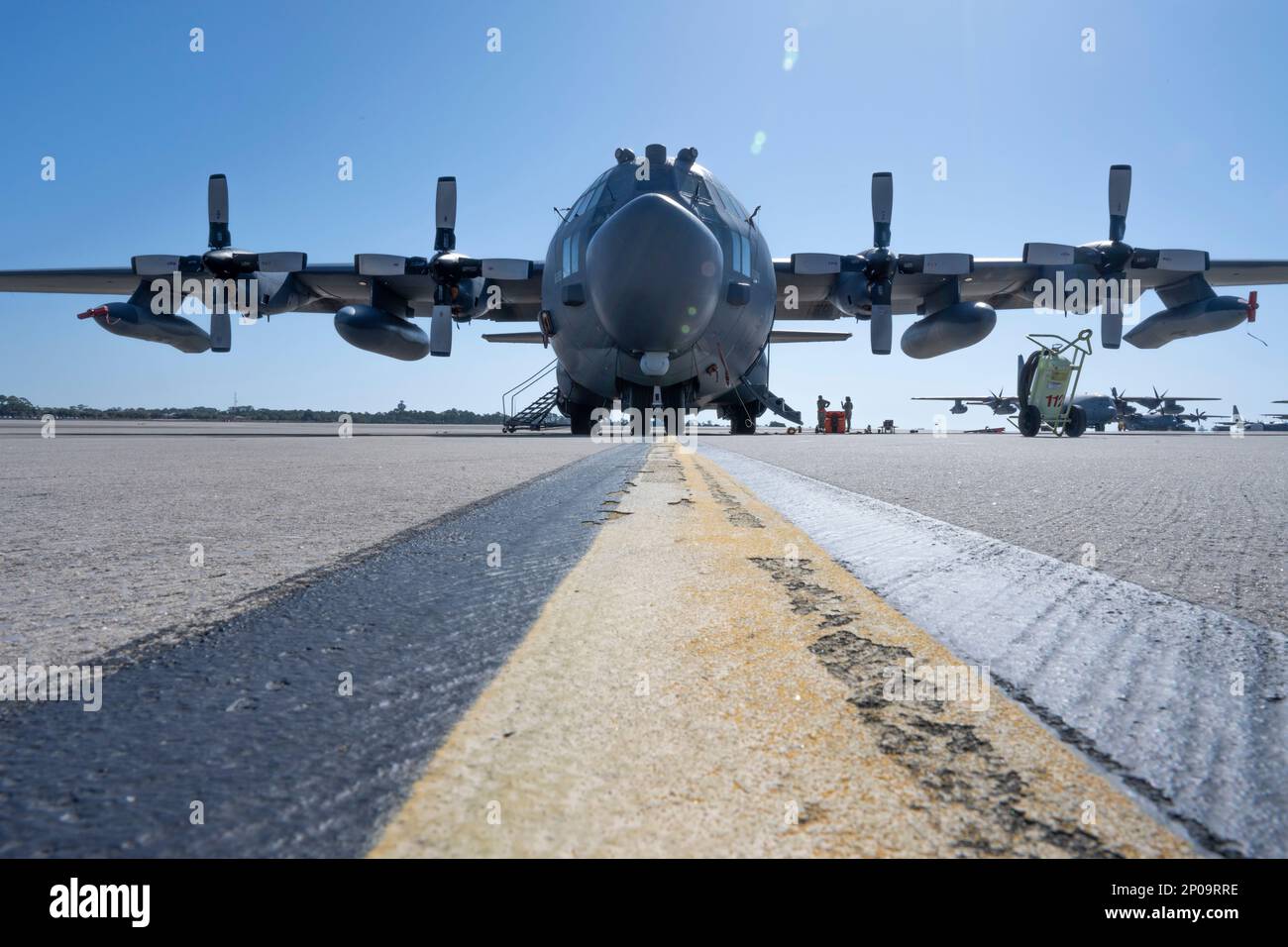 A U.S. Air Force MC-130H Combat Talon II is parked on the flightline at ...