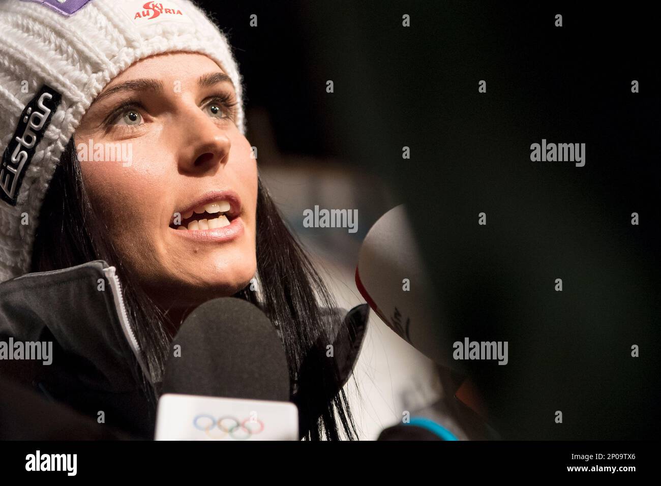 Anna Veith from Austria, reacts during a press conference of the ...