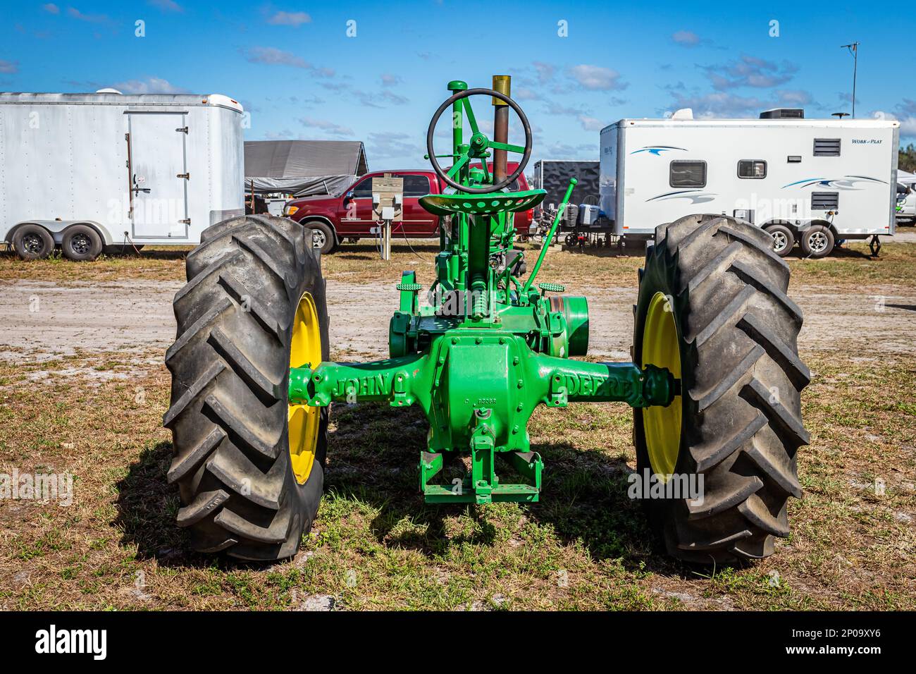 Fort Meade, FL - February 24, 2022: High perspective rear view of a ...