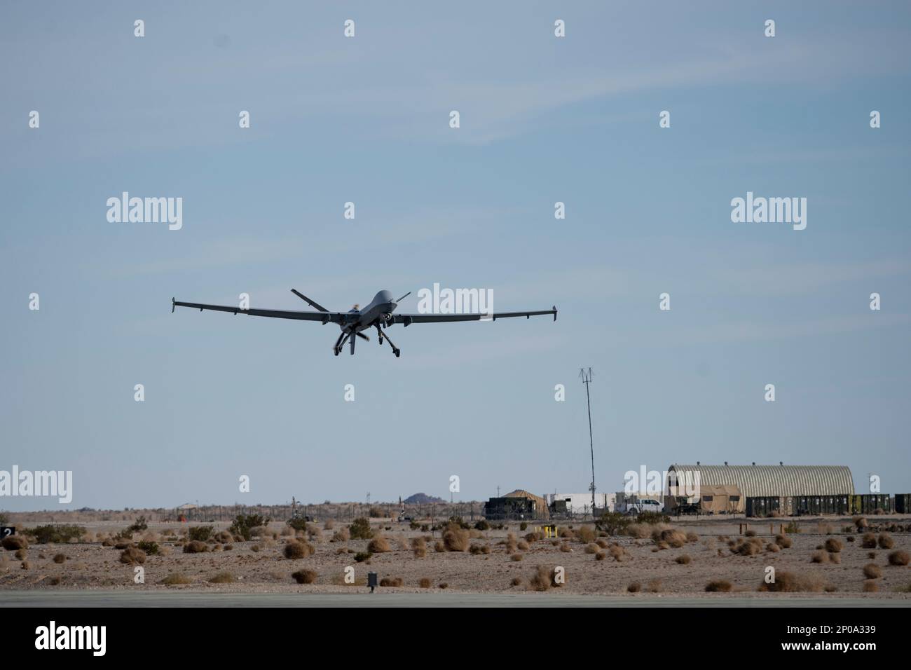 An MQ-9 Reaper assigned to the 49th Wing takes off from a runway at ...