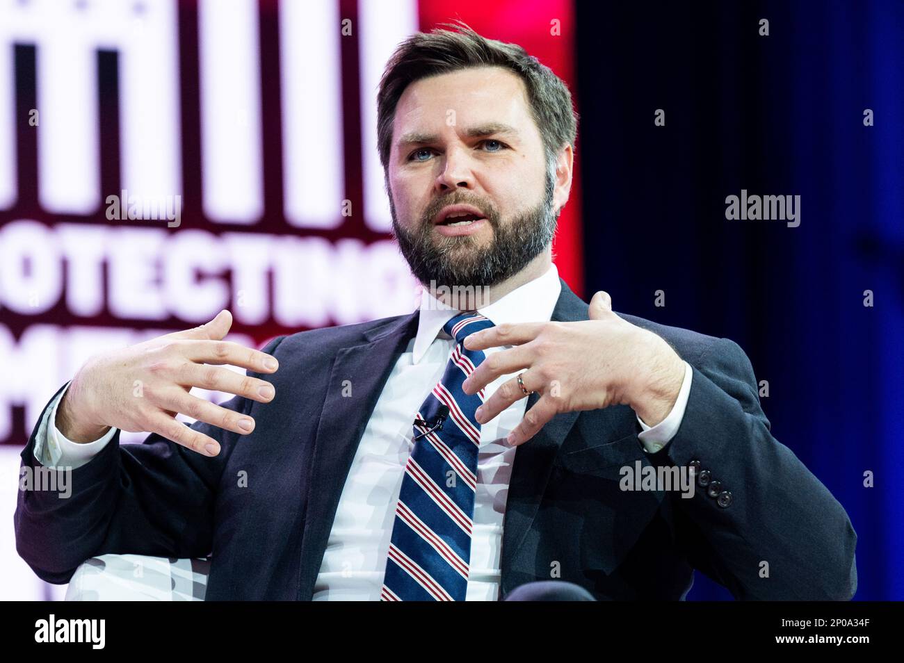 U.S. Senator J.D. Vance (R-OH) speaking at the Conservative Political ...