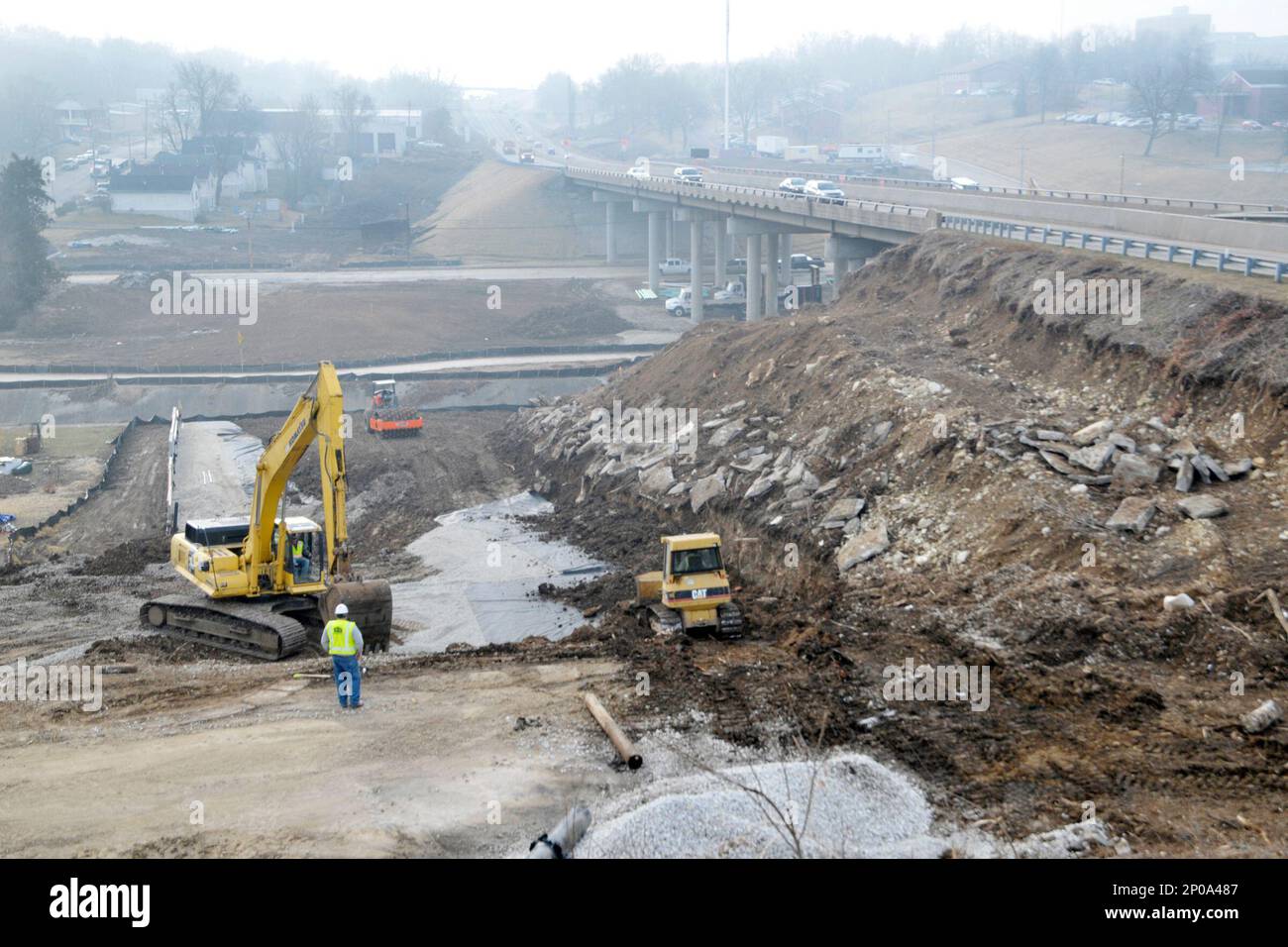 Soil stabilization work on Lafayette interchange construction. (Julie ...