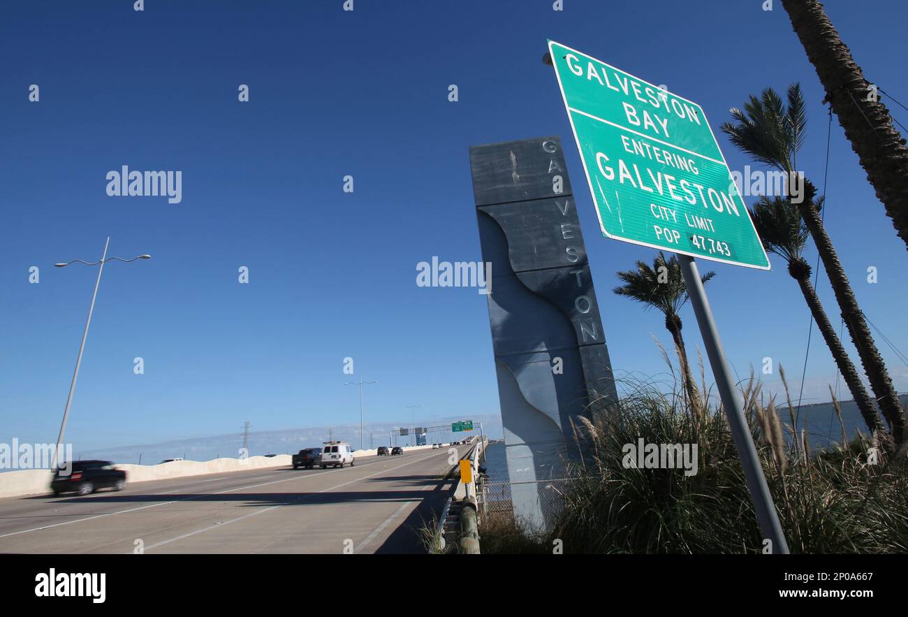 This Jan. 31, 2017 photo shows Galveston's city limit sign in Galveston ...