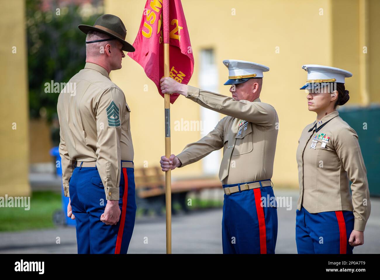 U.S. Marine Corps Capt. Mylen Morales relieves Capt. Alan Buck of his ...