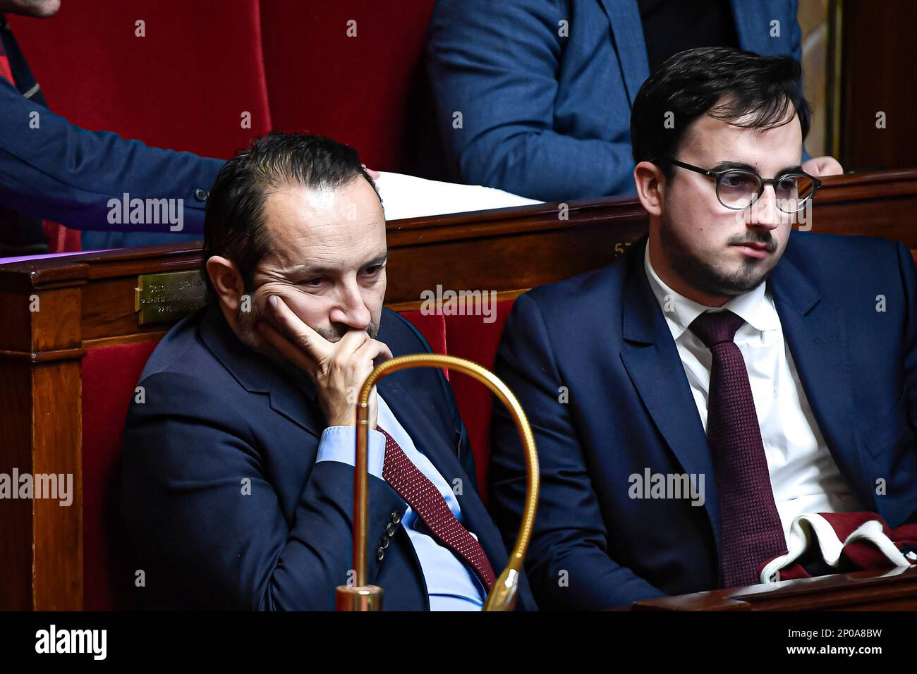 Sebastien Chenu and Bryan Masson (RN, Rassemblement National) during a ...