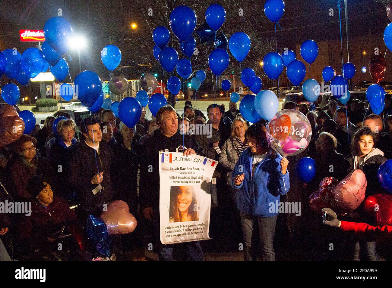 Family and friends released balloons Tuesday, Jan. 31, 2017, in memory ...
