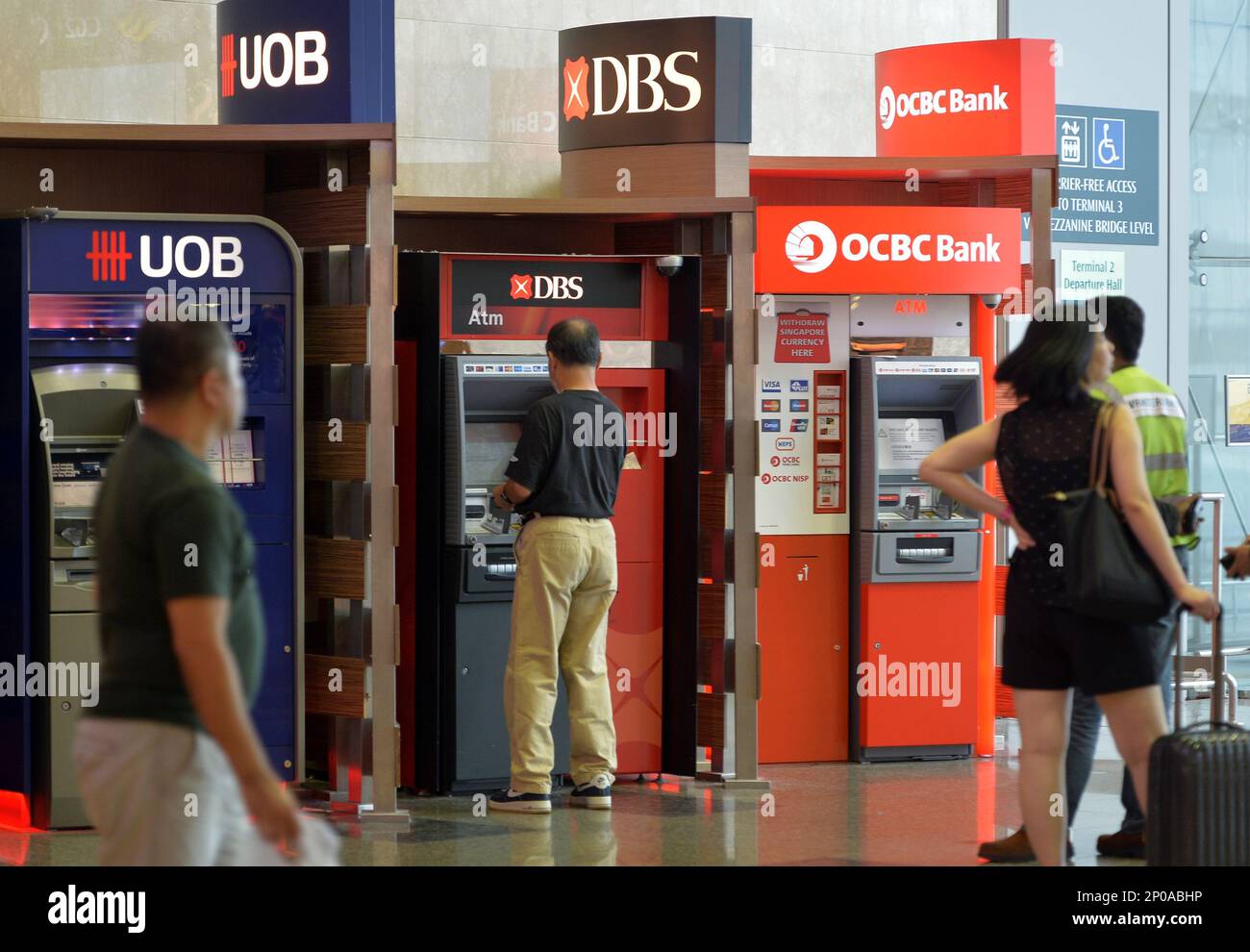 ATM machines from UOB, DBS and OCBC Bank, at Changi Airport terminal 2 ...