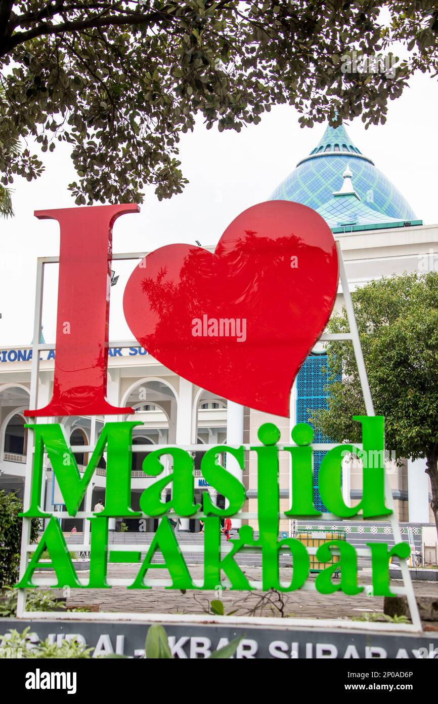 Surabaya Indonesia 25th Dec 2022: the sign "I love Masjid Al-Akbar" in ...