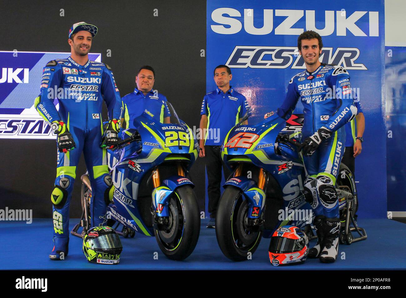 KUALA LUMPUR, MALAYSIA - JANUARY 29: Andrea Iannone and Alex Rins of ...