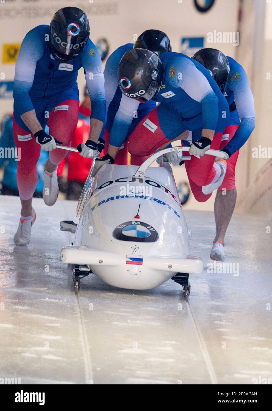 The Russian team with Alexey Stulnev, Ilvir Huzin, Maxim Belugin and Roman Koshelev start their ...