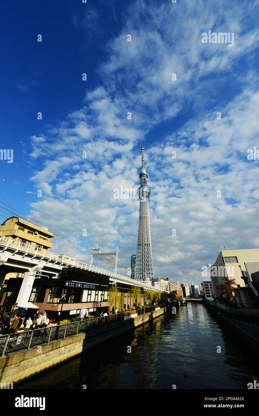 A view of the Tokyo Skytree from Tobu bridge in Sumida, Tokyo, Japan ...