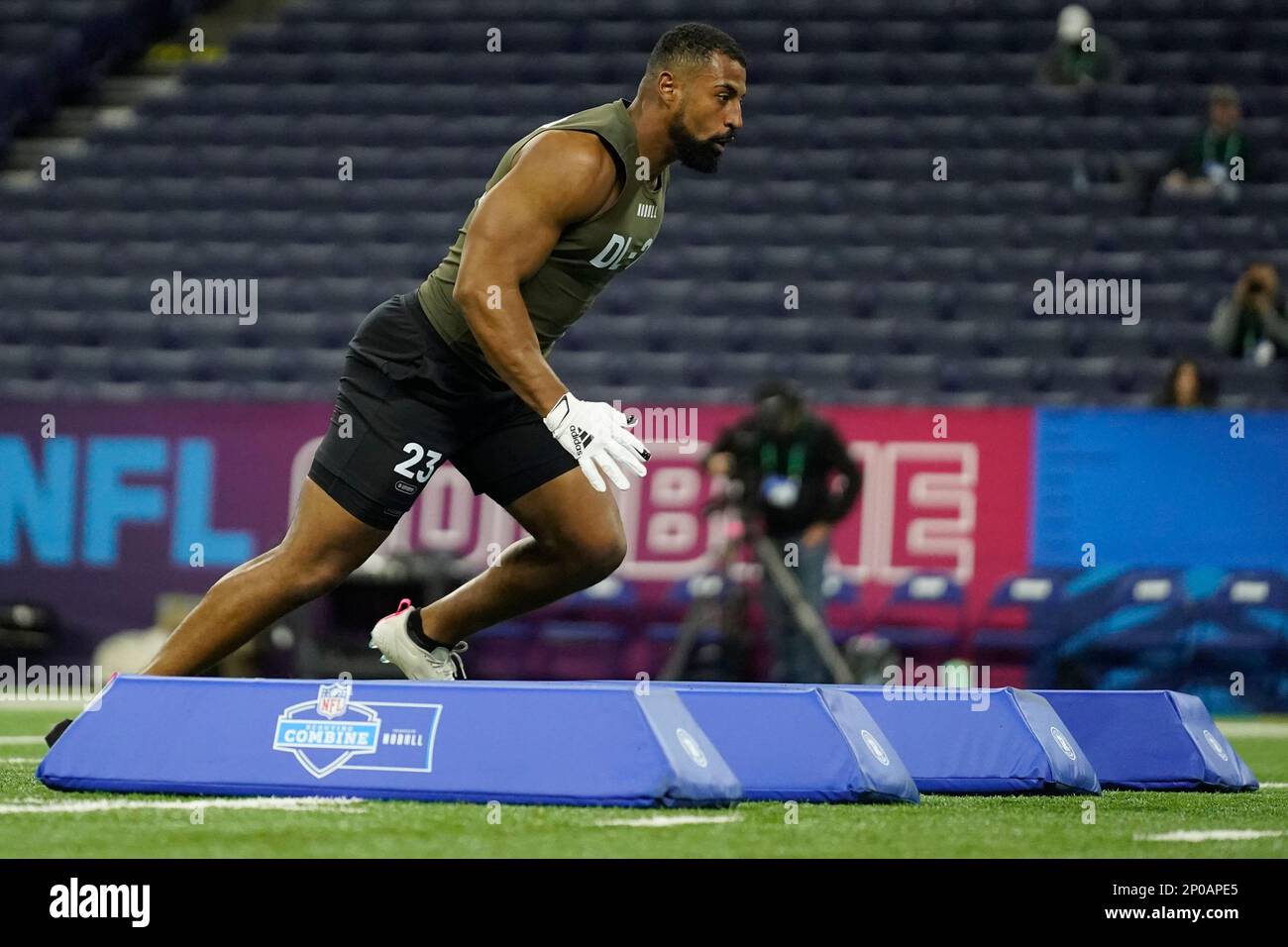 Pittsburgh defensive lineman Habakkuk Baldonado runs a drill at the NFL ...