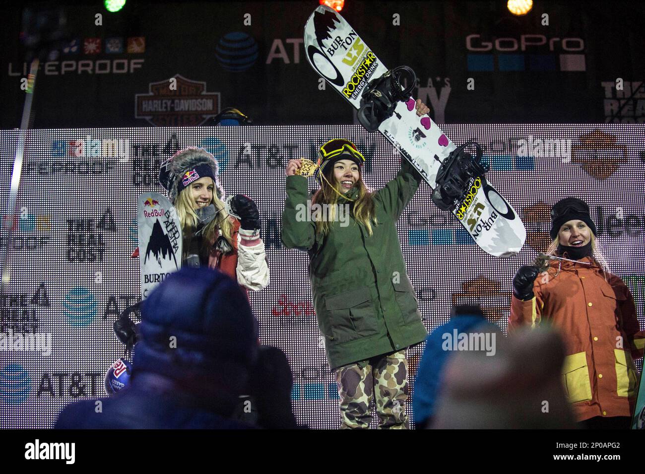 California teen Hailey Langland, center, stands on the podium at ...