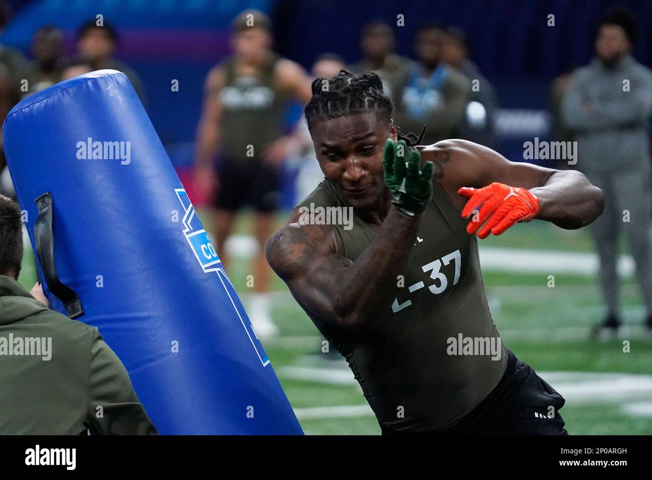 Florida A&M defensive lineman Isaiah Land runs a drill at the NFL ...