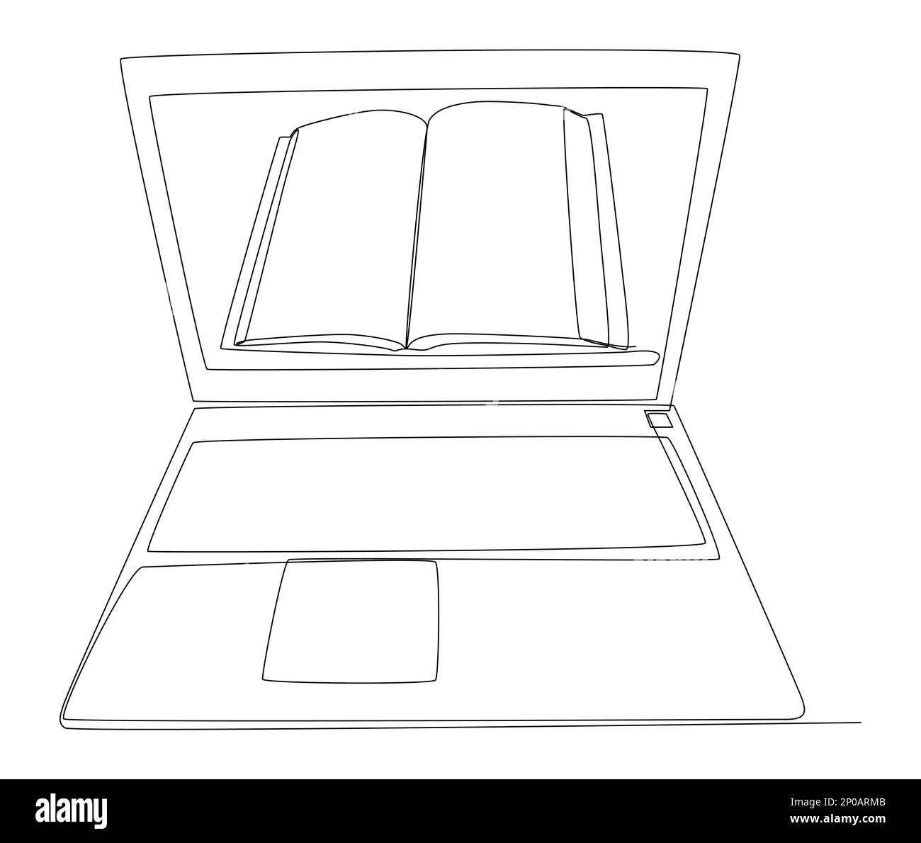 One Continuous Line Of Laptop And Book Thin Line Illustration Vector Concept Contour Drawing