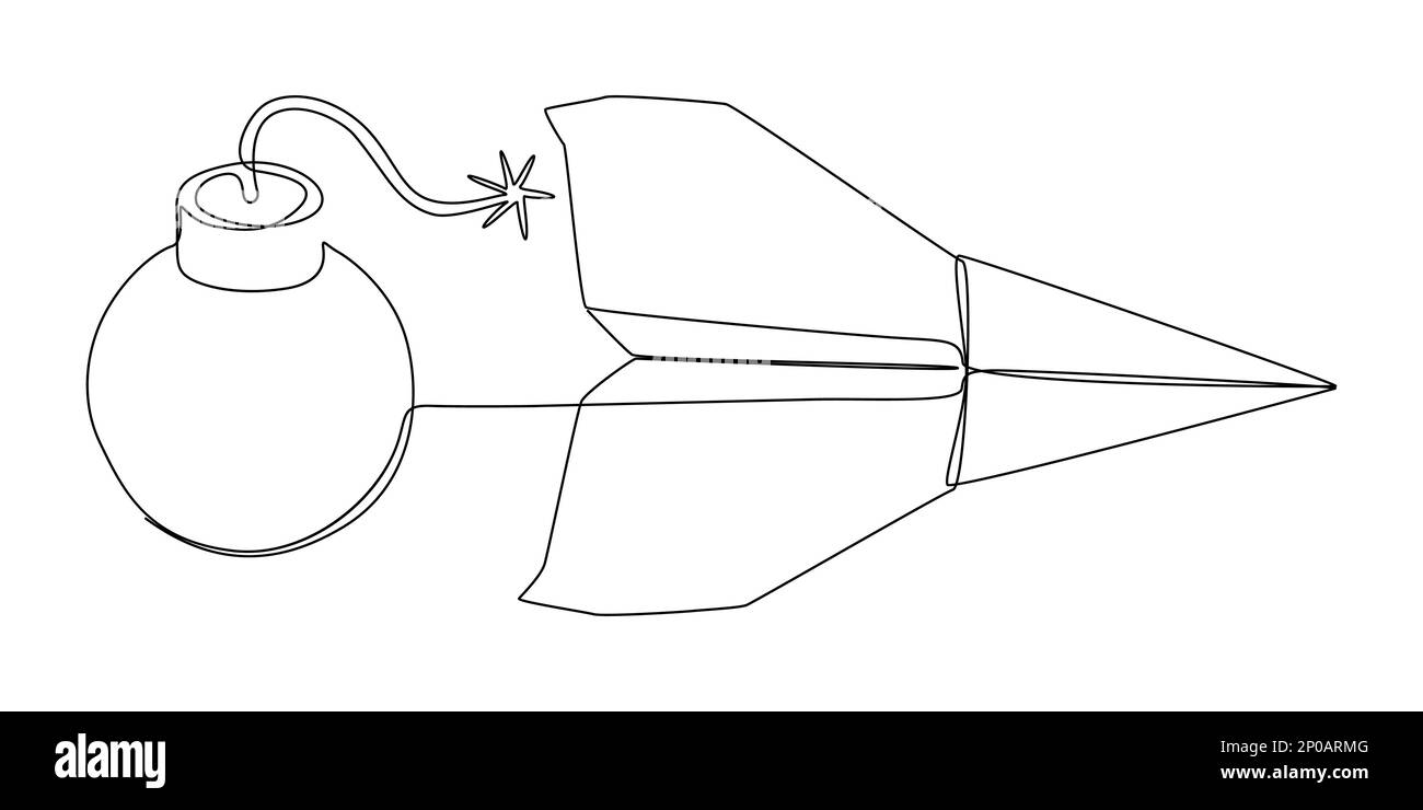 One continuous line of bomb and paper airplane. Thin Line Illustration ...