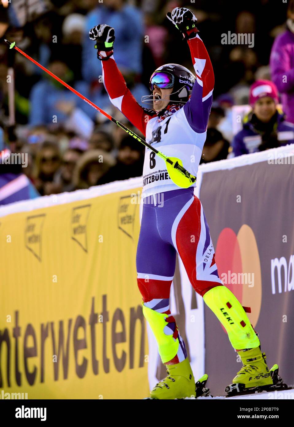 Britain's Dave Ryding celebrates his second place after completing an ...