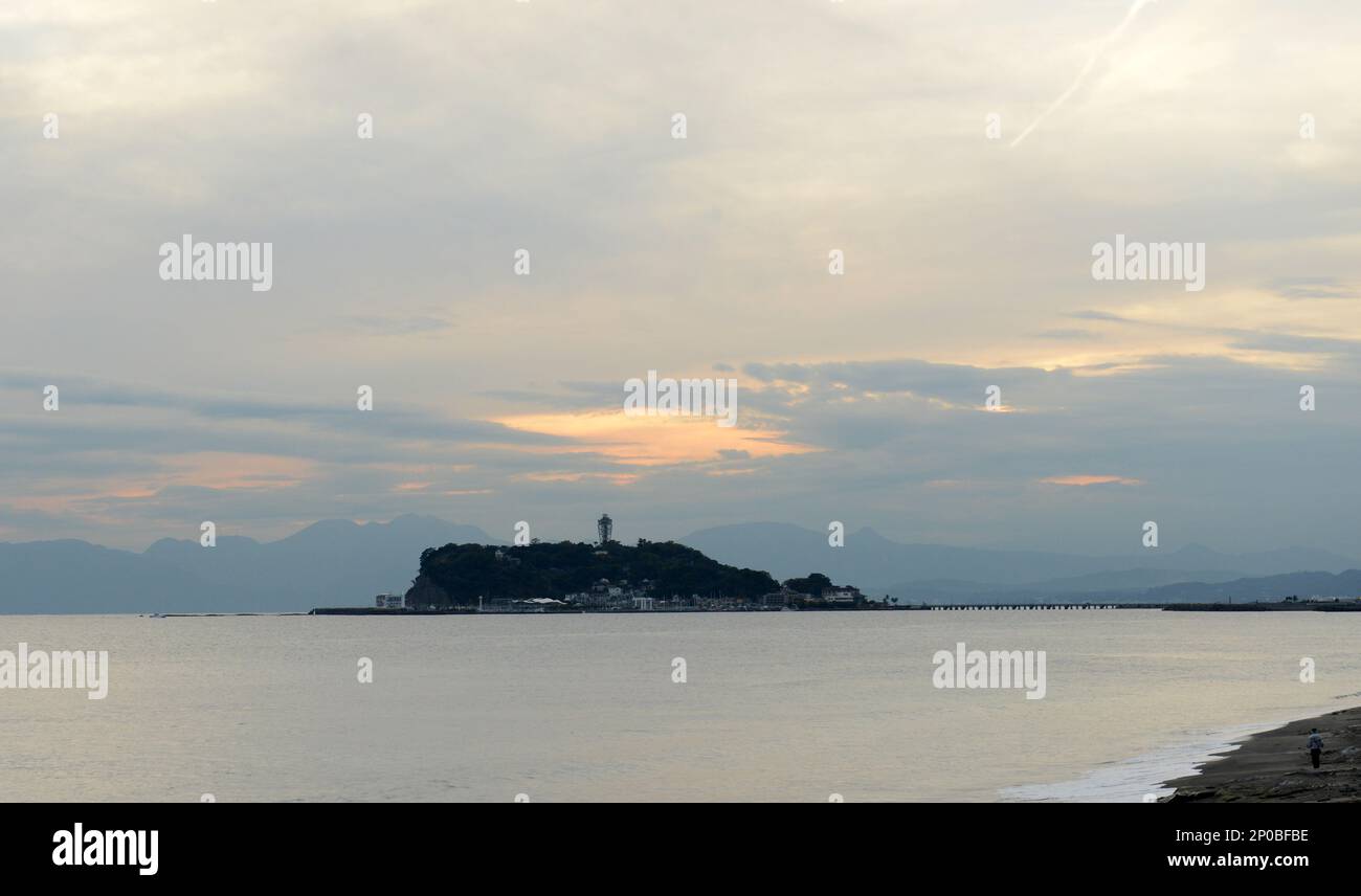 A beautiful sunset over Enoshima, Sagami Bay, Japan Stock Photo - Alamy