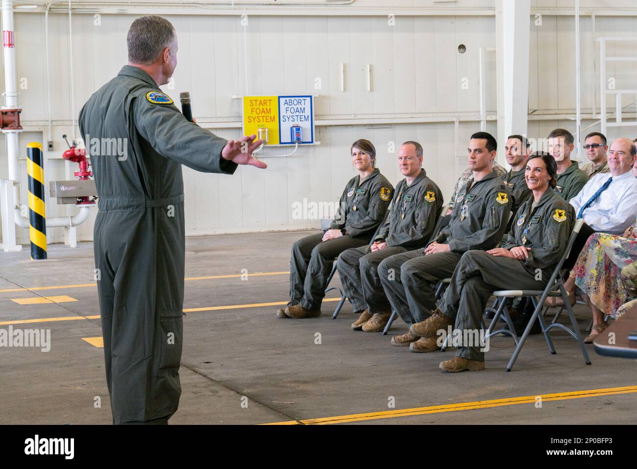 U.S. Air Force Brig. Gen. David Eaglin, left, 18th Wing commander ...