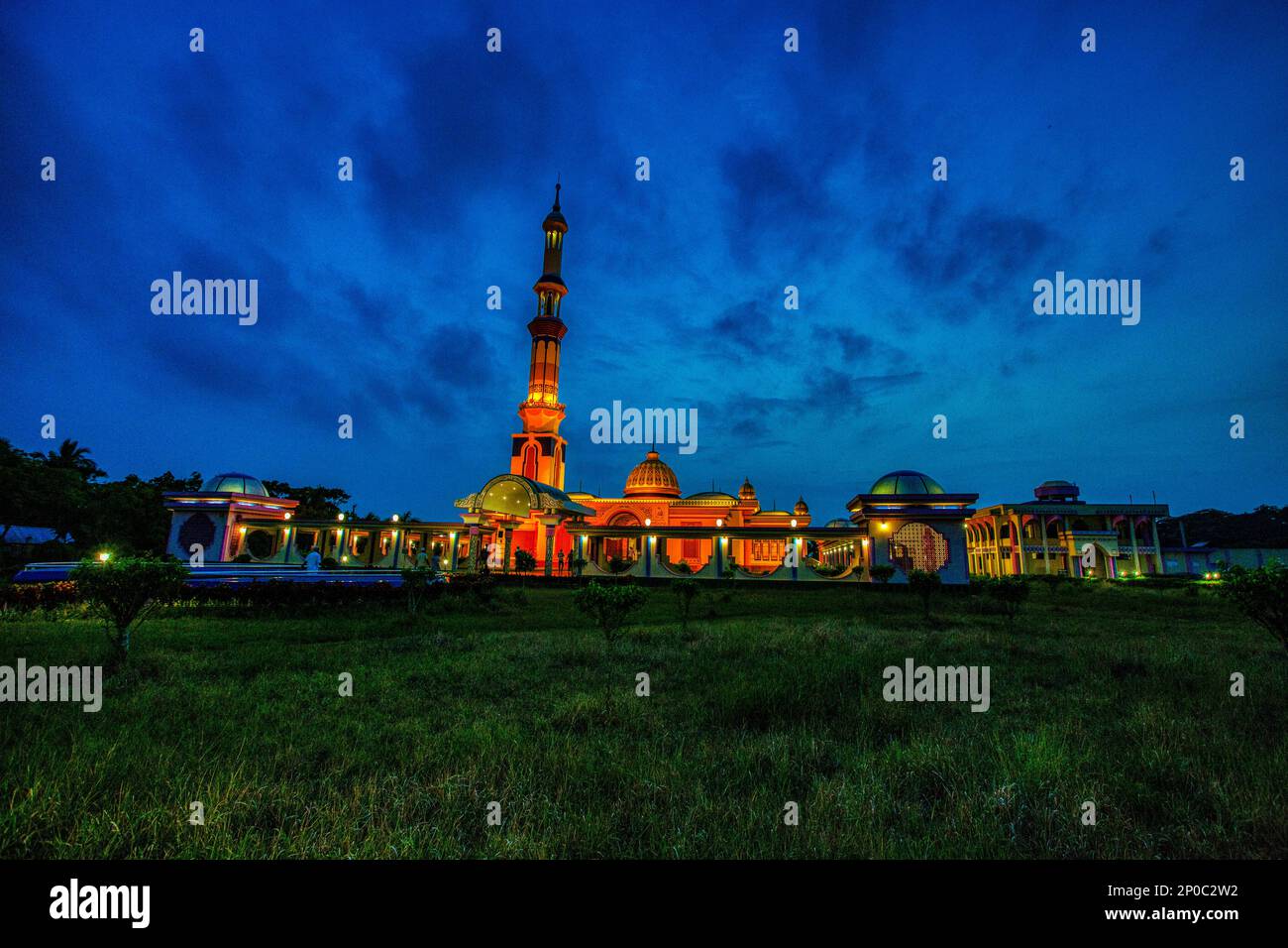 Night view of Baitul Aman Jame Mosque at Guthia in Barisal, Bangladesh ...