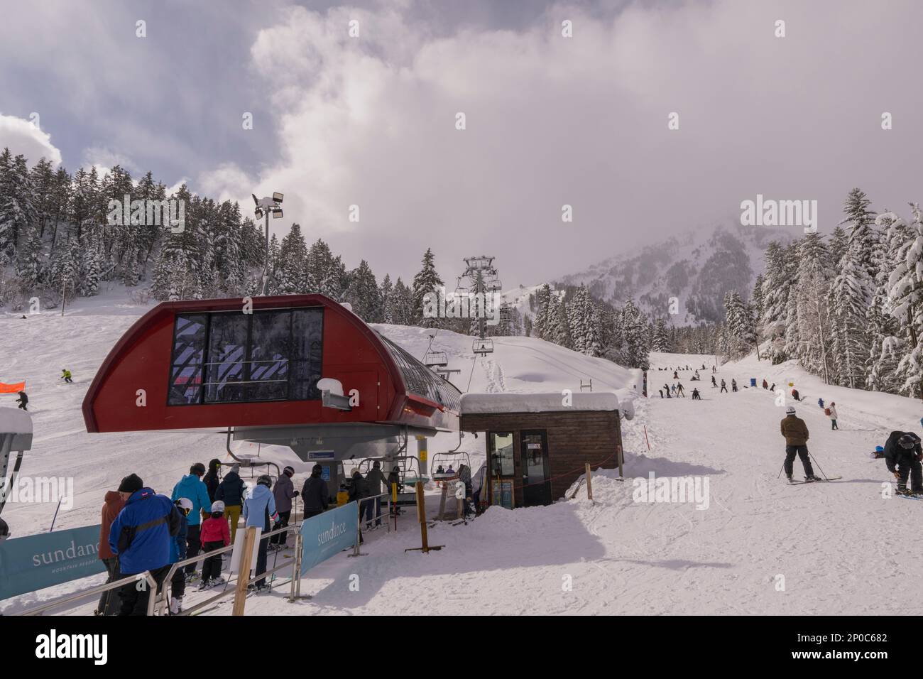 View of the ski slopes and ski lift at Sundance Resort, also known as ...