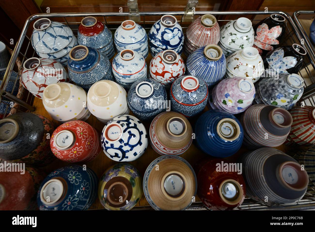 Traditional Japanese ceramic tea cups displayed at a shop Stock Photo ...