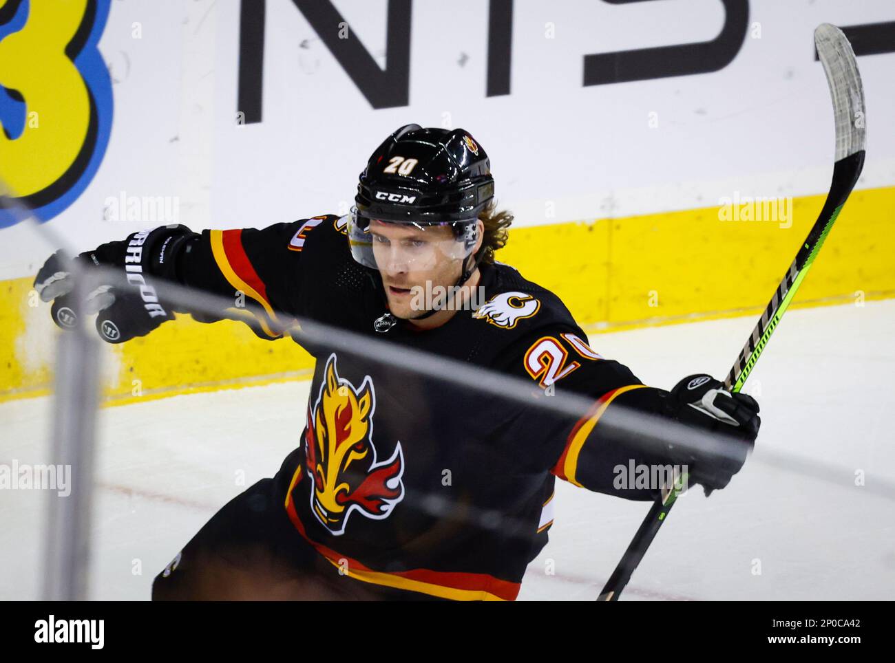 Calgary Flames forward Blake Coleman celebrates after his goal against ...