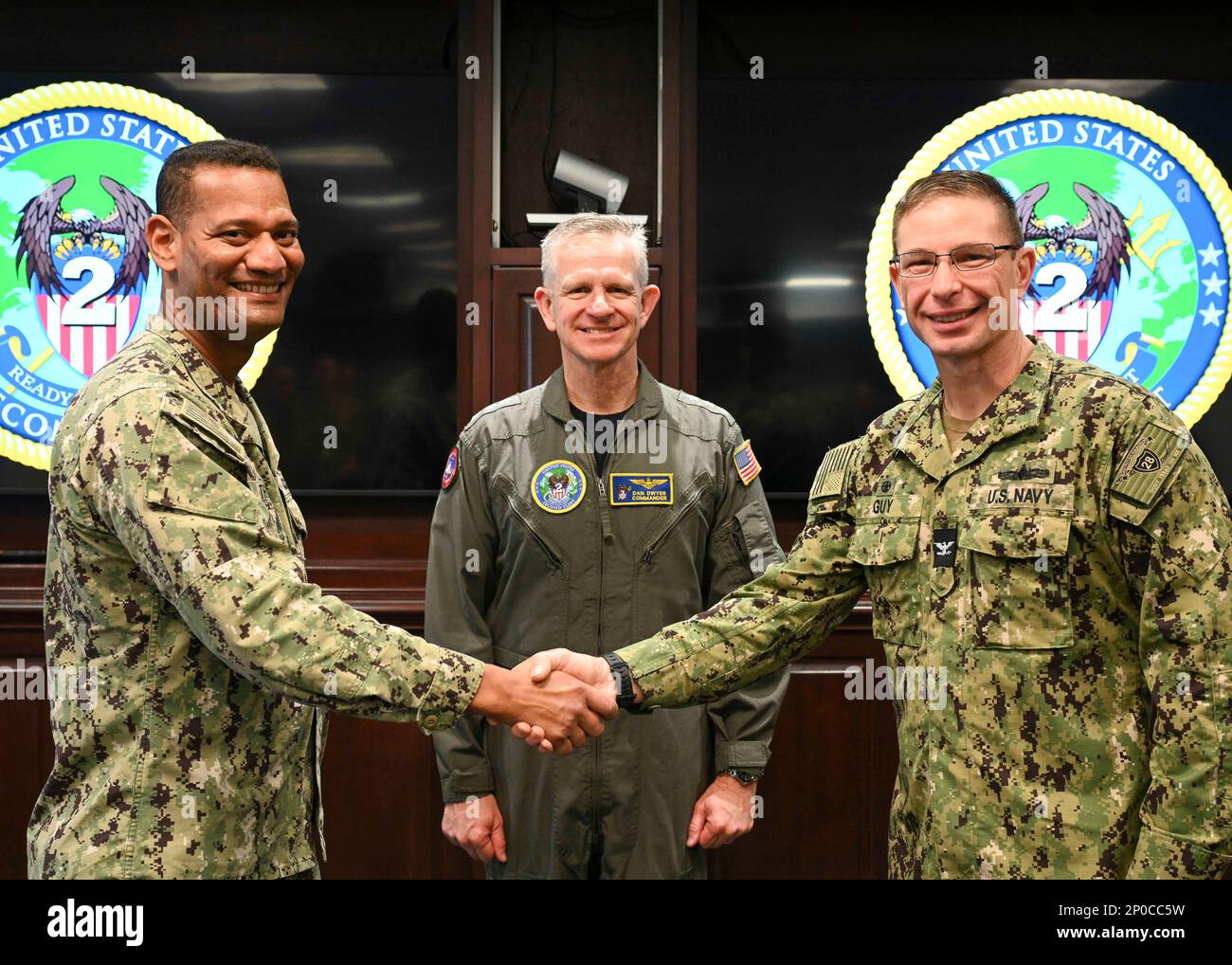NORFOLK, Va. – Capt. Blair Guy, right, commodore, Destroyer Squadron 28 ...