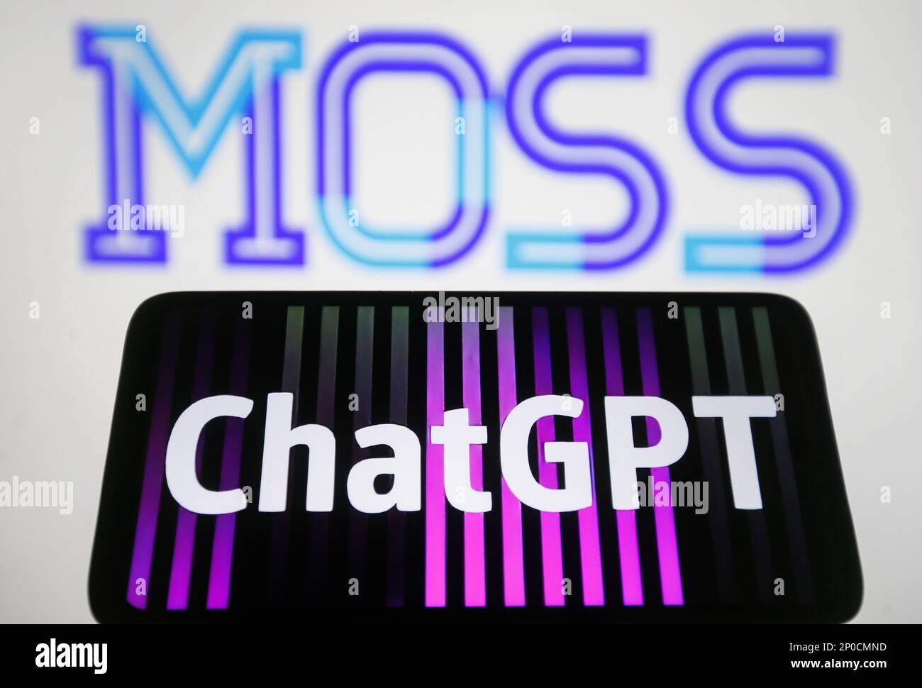 Ukraine. 02nd Mar, 2023. In this photo illustration, a ChatGPT logo is seen on a smartphone and ...