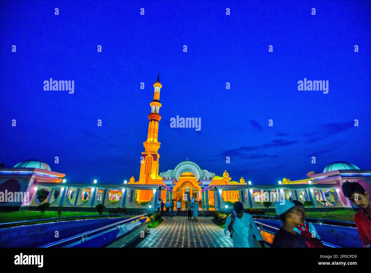 Night view of Baitul Aman Jame Mosque at Guthia in Barisal, Bangladesh ...