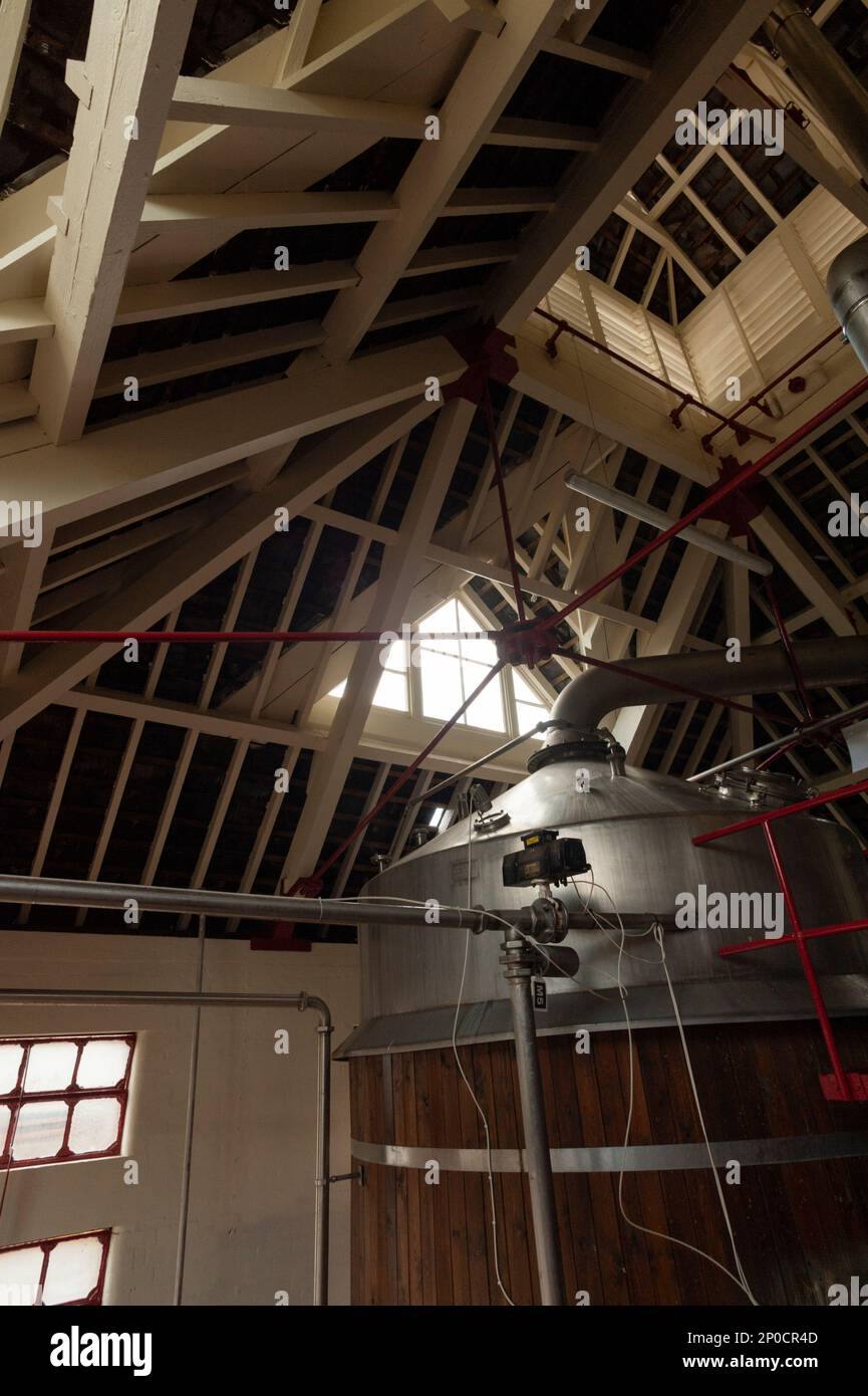 Inside the victorian tower brewery at Hook Norton Brewery, Oxfordshire ...