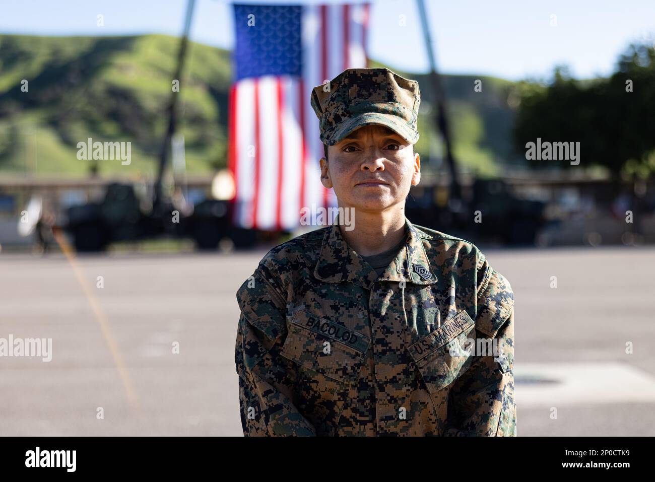 U.S. Marine Sgt. Maj. Diana E. Bacolod, the outgoing sergeant major of ...