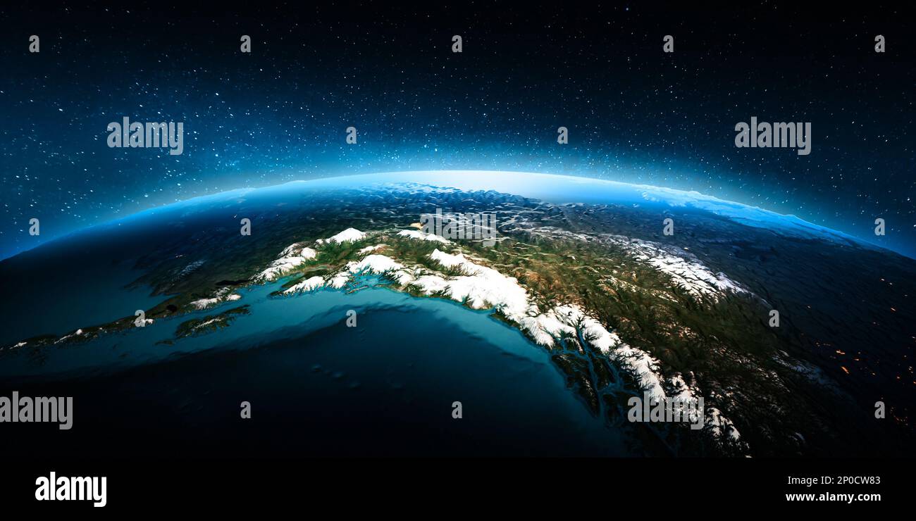 Alaska at night. Elements of this image furnished by NASA. 3d rendering ...