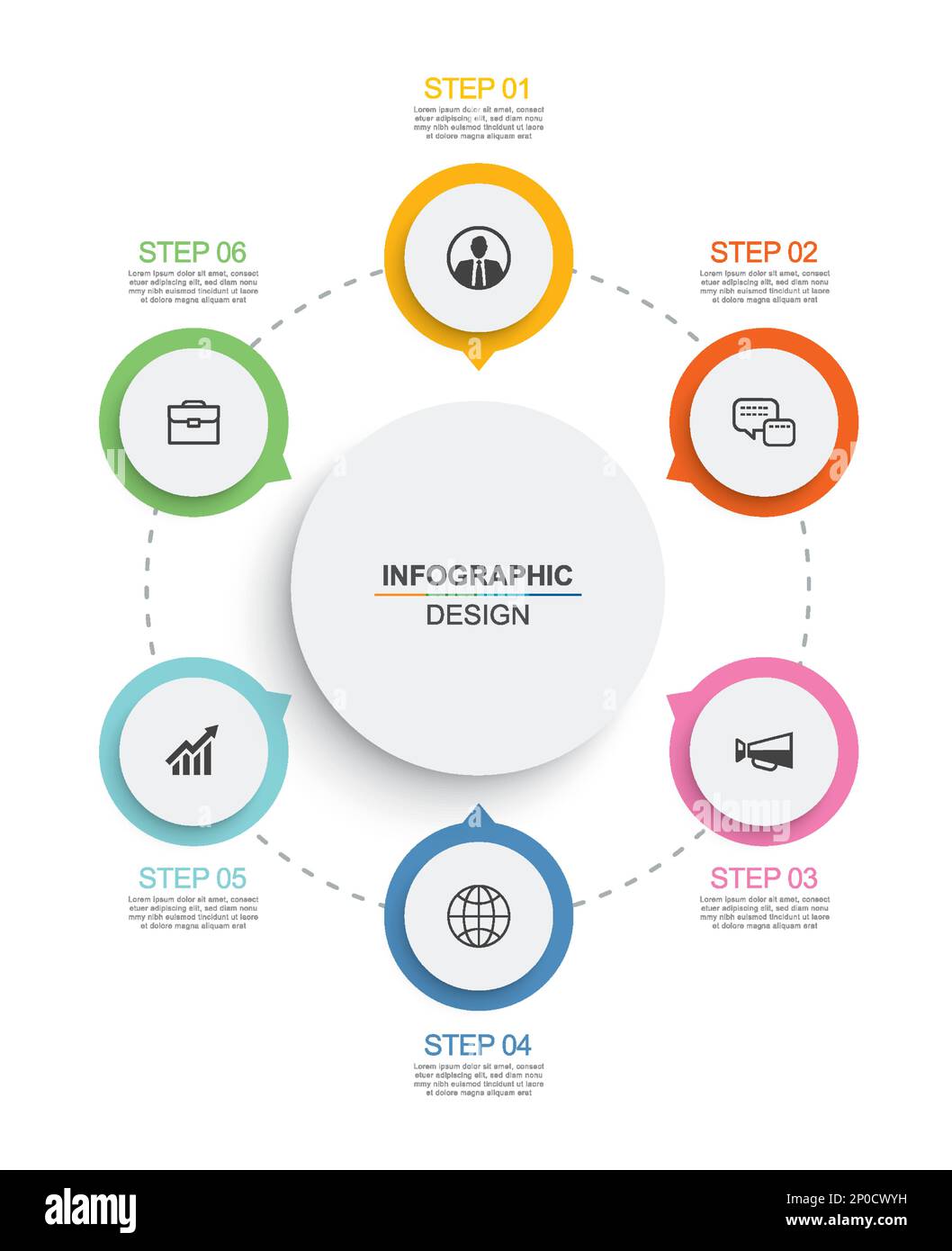 Infographics circle timeline with 6 number data template. Vector illustration abstract ...