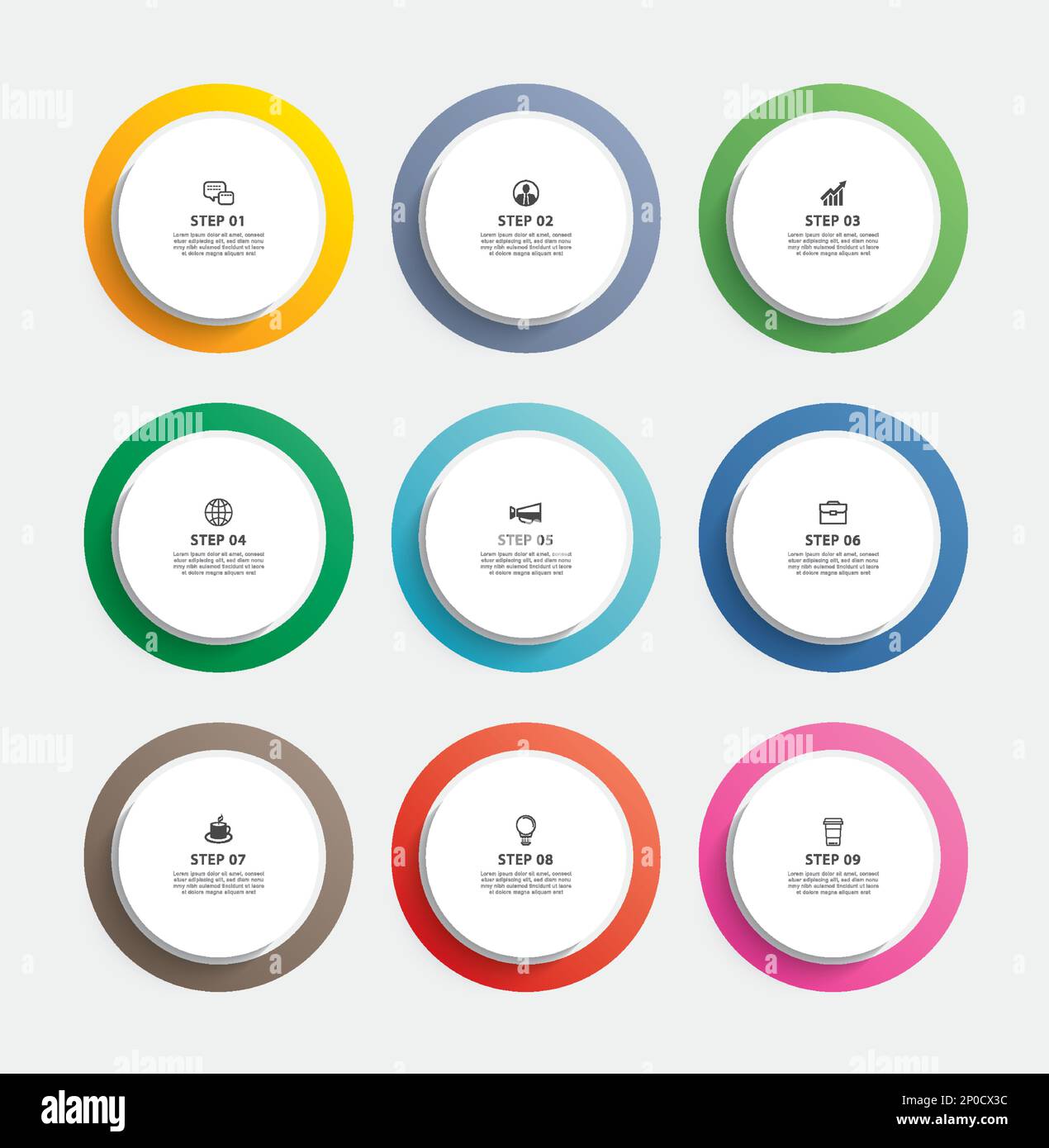 Infographics circle timeline with 9 number data template. Vector ...